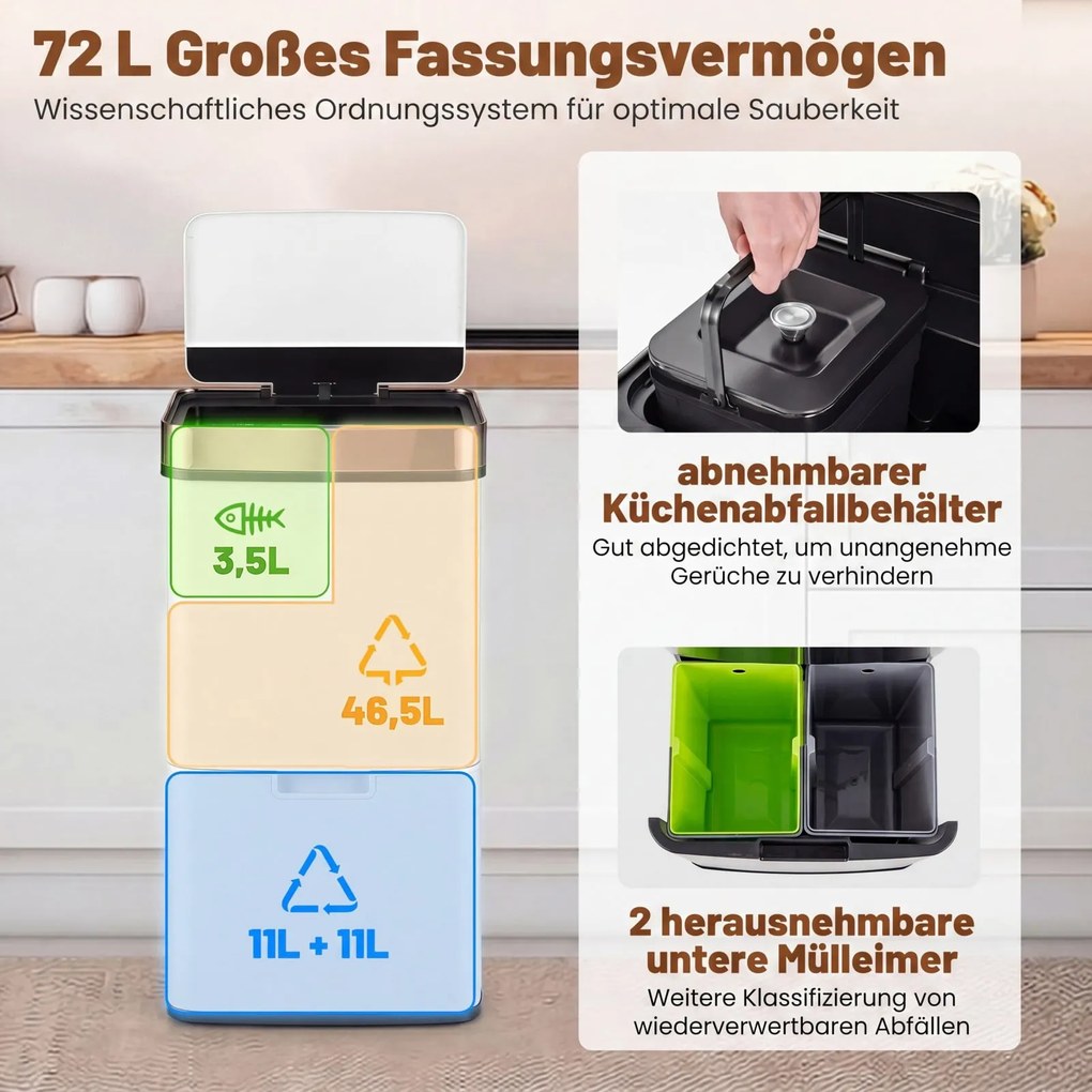 Costway 72 L-odpadkový koš z nerezové oceli s odpadkovým košem 42 x 32–58 x