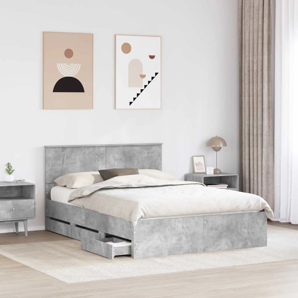 Rám postele s čelo Betonově šedá 140 x 200 cm Inženýrské dřevo 3407987