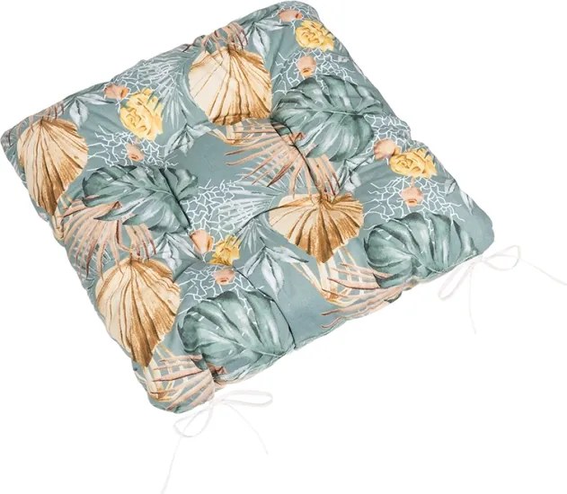 Bellatex Sedák Adéla prošívaný 40x40 cm Monstera Šedá,Žlutá,Béžová