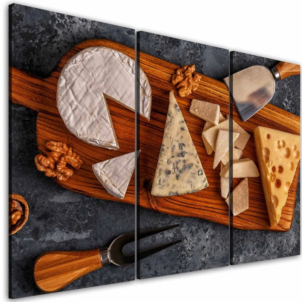 Třídílný obraz sýrové prkénko Velikost (šířka x výška): 90x70 cm