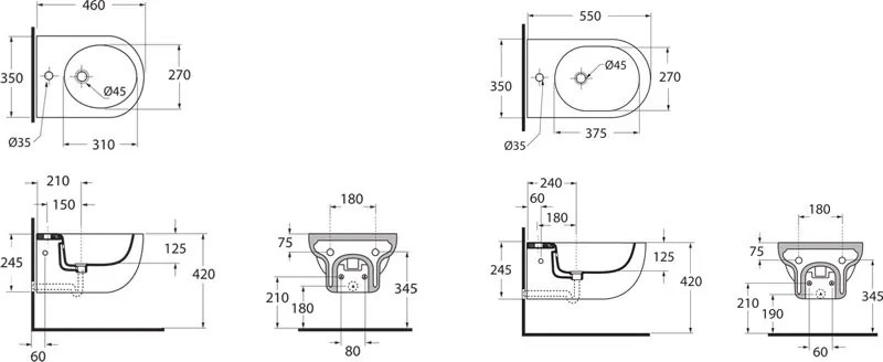 HOPA Závěsný bidet NUVOLA Rozměr B - 46 cm KEAZNUBI46