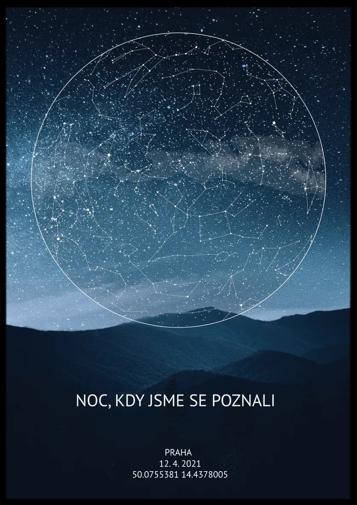 Plakát Hvězdná mapa vašeho životního okamžiku Velikost: A3 - 29,7x42 cm, Volba rámu: bez rámu, Vzhled: Červánky