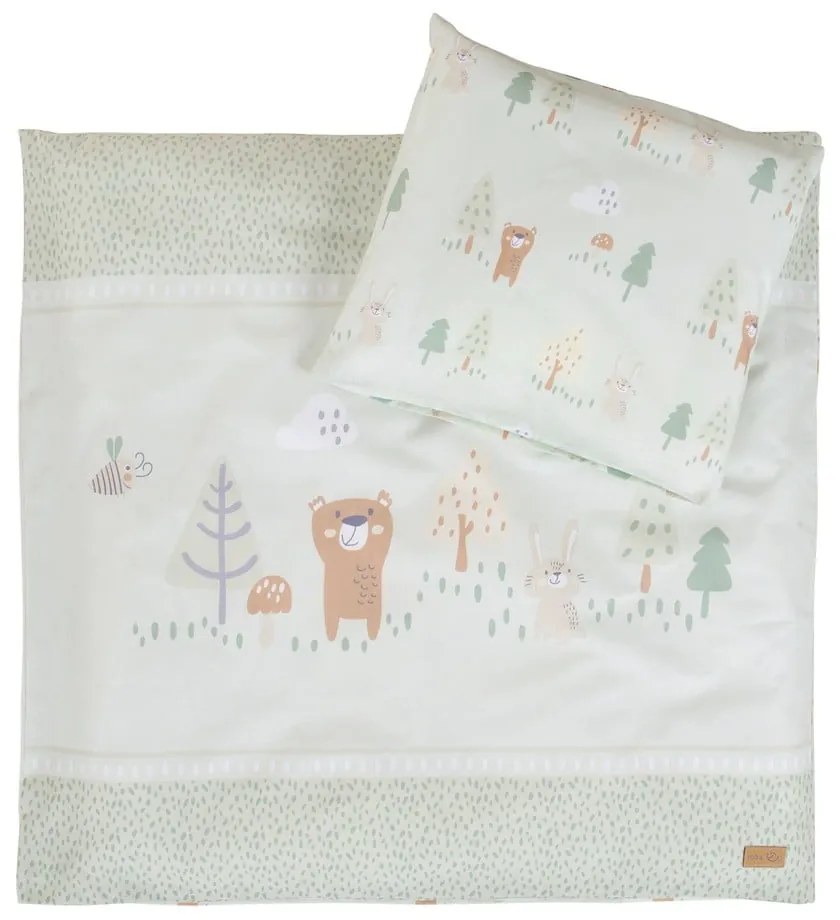 Světle zelené bavlněné dětské povlečení do postýlky 80x80 cm Woodland Buddies – Roba