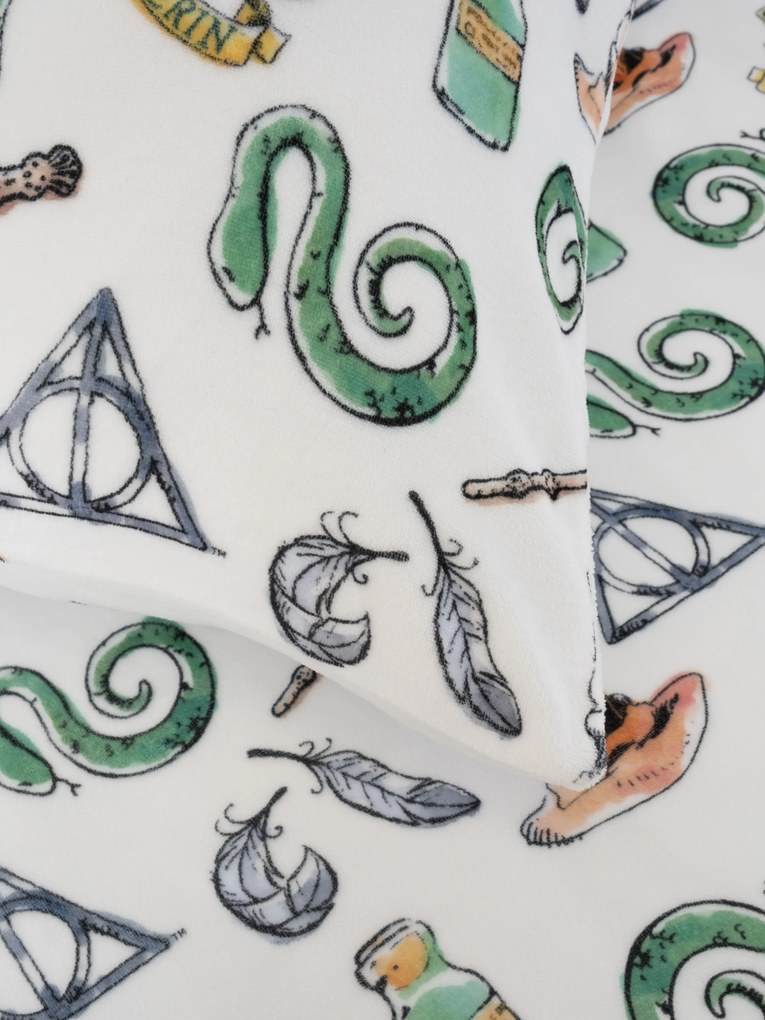MK Lůžkoviny Prodloužené mikroplyšové povlečení Harry Potter - Zmijozel bílé 140 × 220 cm, 70 x 90 cm