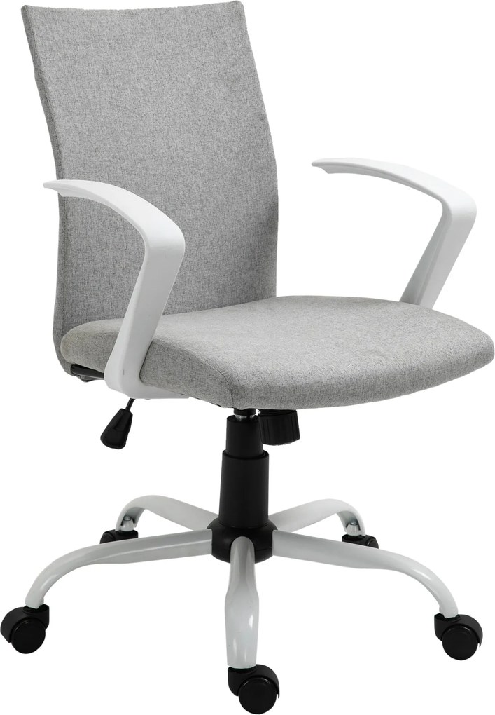 Vinsetto Kancelářská Židle s Nastavitelnou Výškou, Houpací Funkcí, Otáčecí Kancelářská Židle s Nosností 120 Kg, 61 x 99 cm Světle Šedá a Bílá