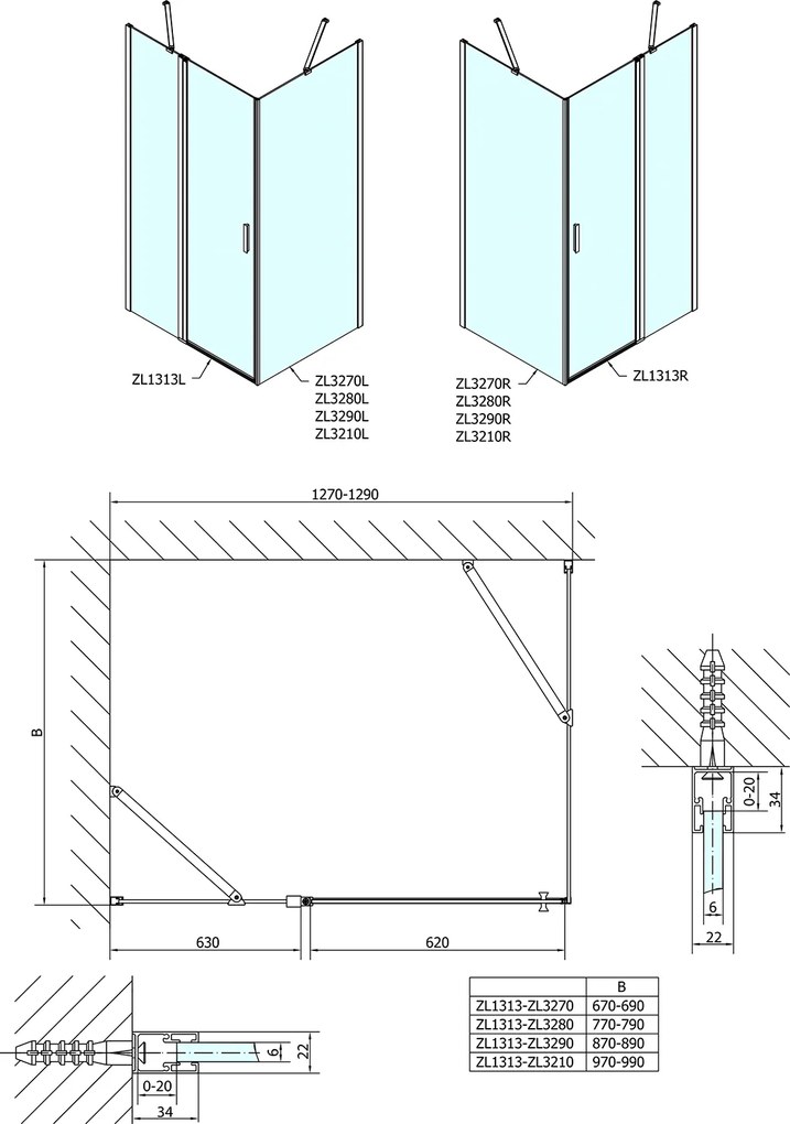 Polysan, Zoom Line obdélníková sprchová zástěna 1300x900mm L/P varianta, ZL1313ZL3290