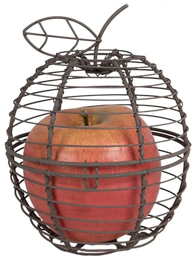Hnědý drátěný dekorativní košík ve tvaru jablka - Ø 11*14 cm