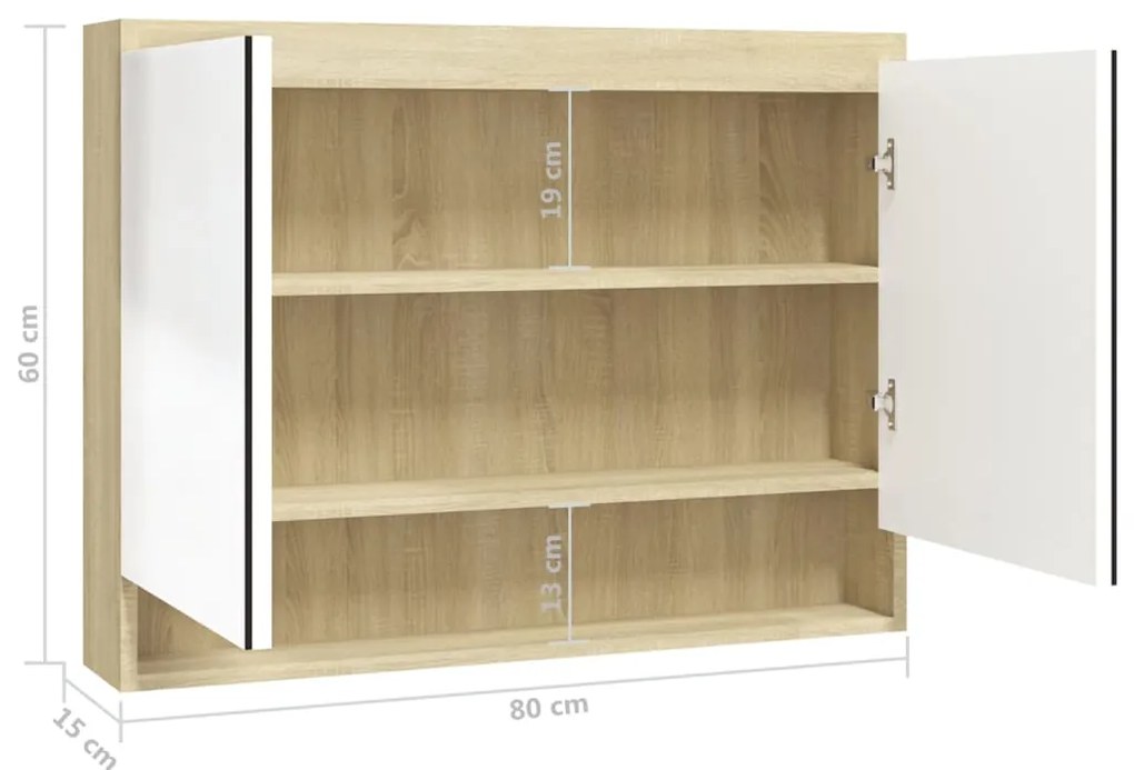 vidaXL Marketos Koupelnová skříňka se zrcadlem 80 x 15 x 60 cm MDF bílá a dub