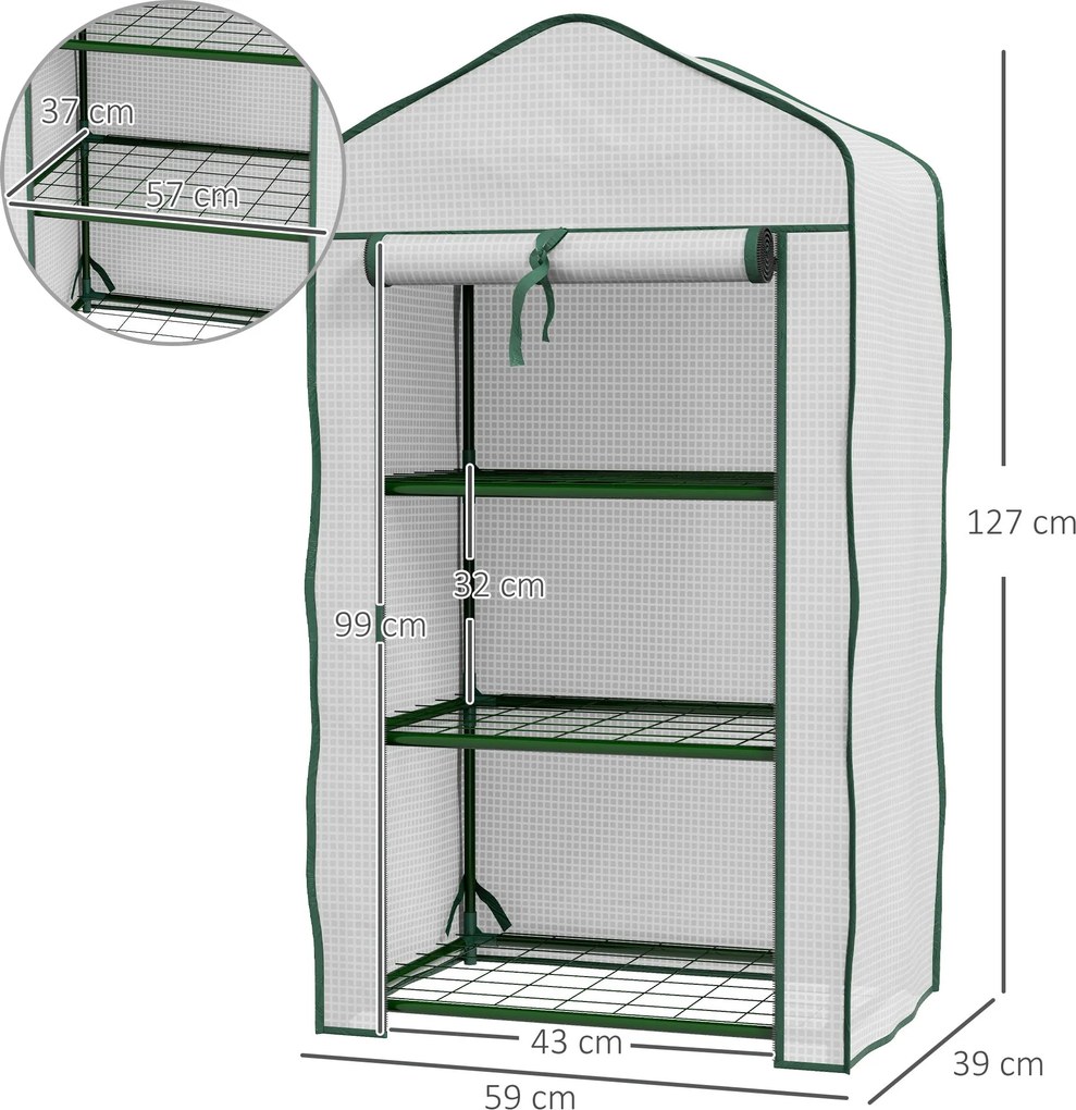Outsunny 3-úrovňový zahradní skleník s terasou se 3 policemi a 1 zipovým dveřmi pro pěstování rostlin, květin a zeleniny 59x39x127 cm Bílý