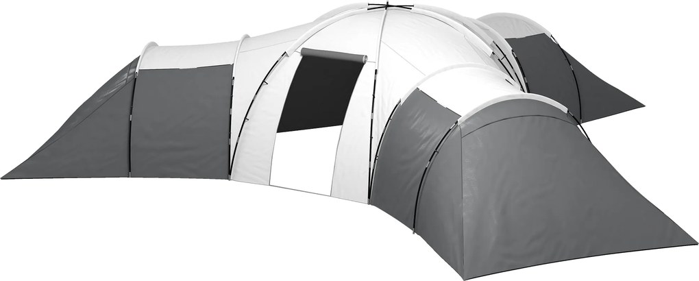 Outsunny tunelový stan kempinkový stan pro 6-9 osob se 3 ložnicemi, obývacím pokojem a verandou, 2000 mm vodní sloupec, šedý | Aosom.de