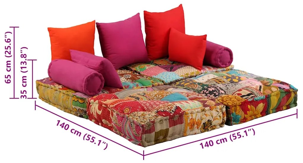 vidaXL Marketos 2místný modulární pouf patchwork textil