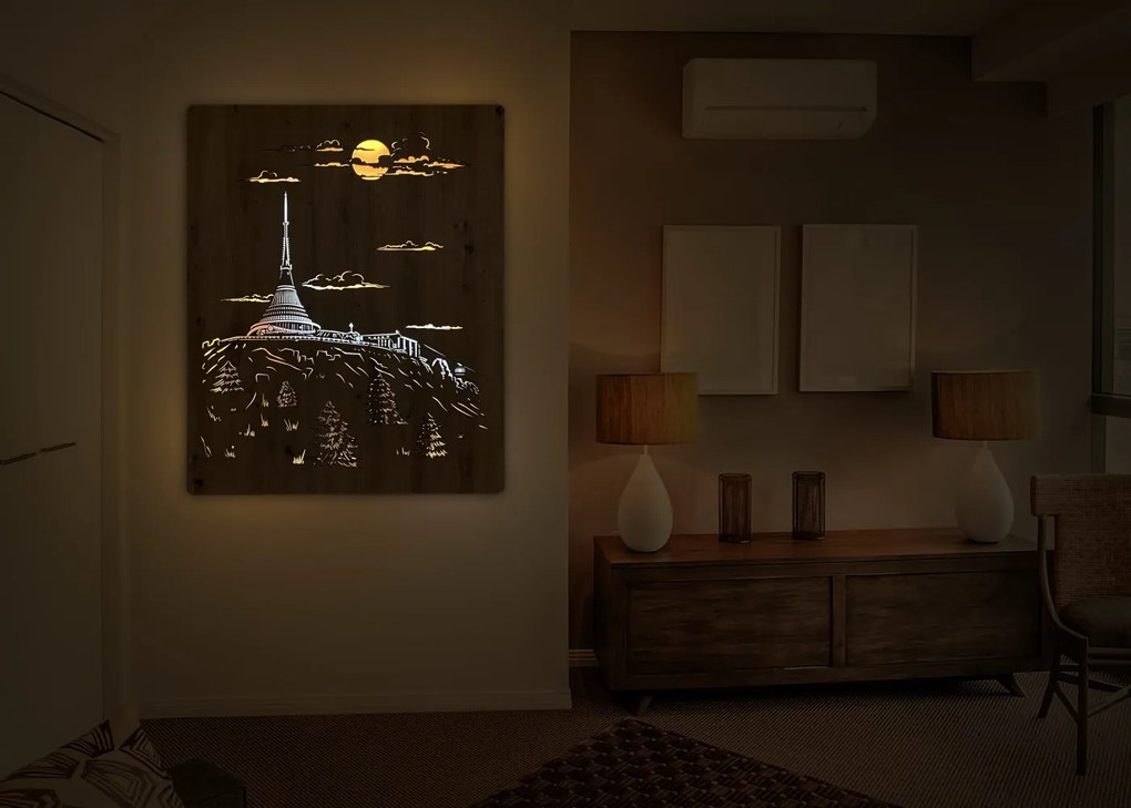 Li-Go "Ještěd" světelný obraz 230V 90x110cm provedení povrchu: dub světlý