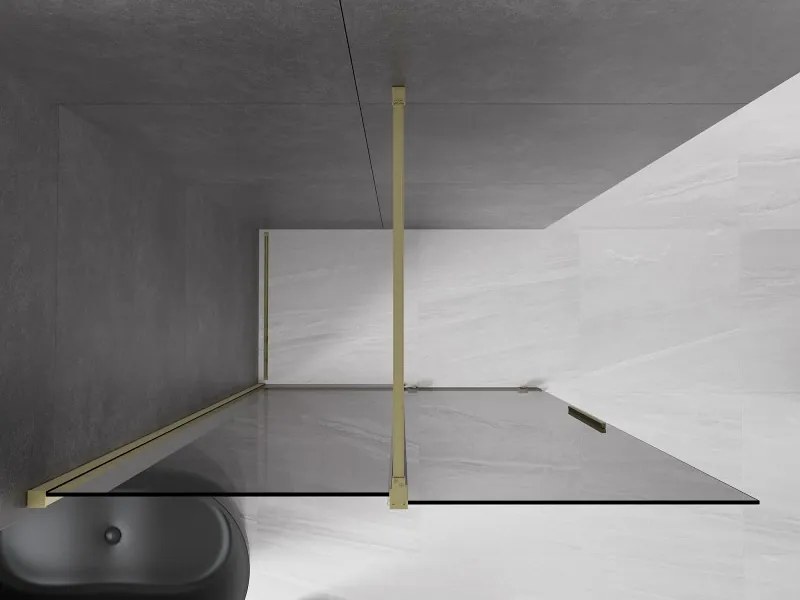 Mexen Velar, sprchová zástěna s posuvnými dveřmi Walk-in 130 x 200 cm, 8mm šedé sklo, zlatá matná, 871-130-000-43-55