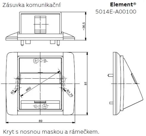 ABB Element,Time kryt datové zásuvky bílá/bílá 5014E-A00100 03