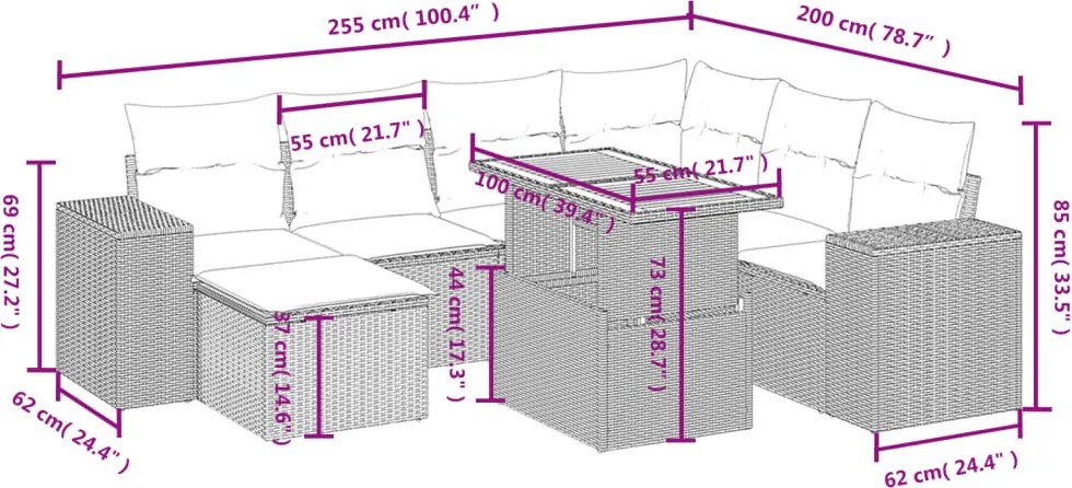 8dílná zahradní sedací souprava s poduškami černá polyratan 3272750