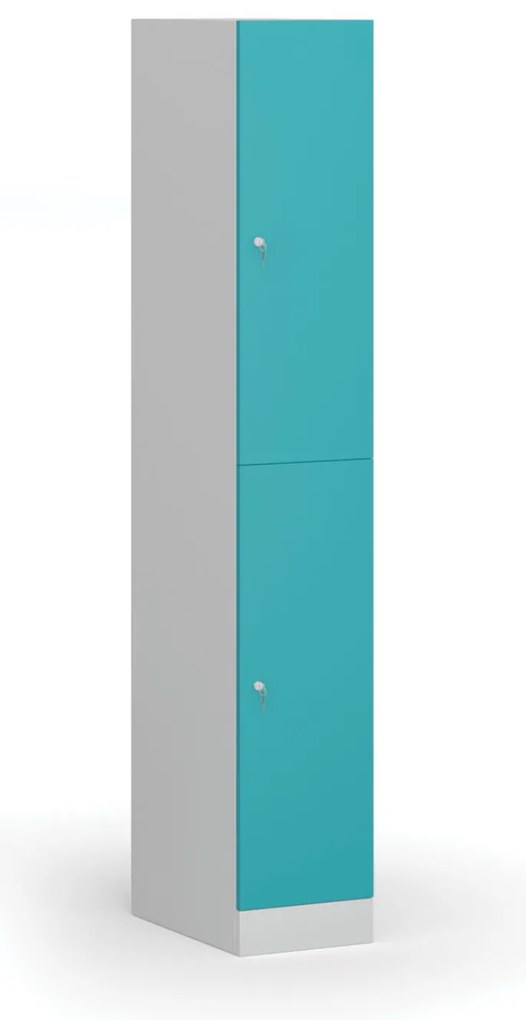 Šatní skříňka S1 s úložnými boxy, 2 boxy, 1850 x 300 x 500 mm, demont, cylindrický zámek, zelené dveře