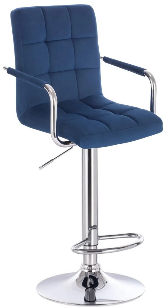 LuxuryForm DESIGN Barová židle VERONA VELUR na stříbrné kulaté podstavě - modrá