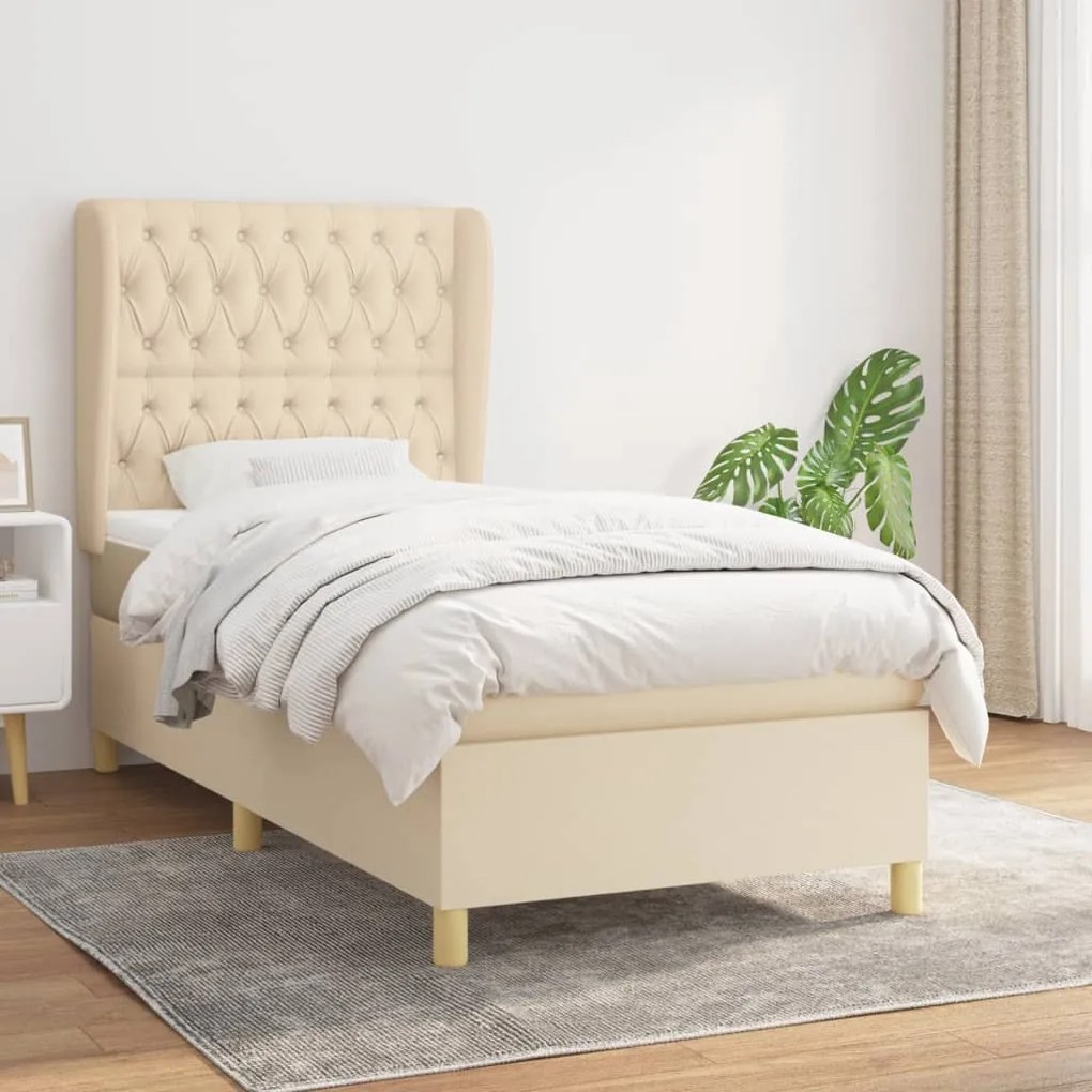 Box spring postel s matrací krémová 100 x 200 cm textil 3128746
