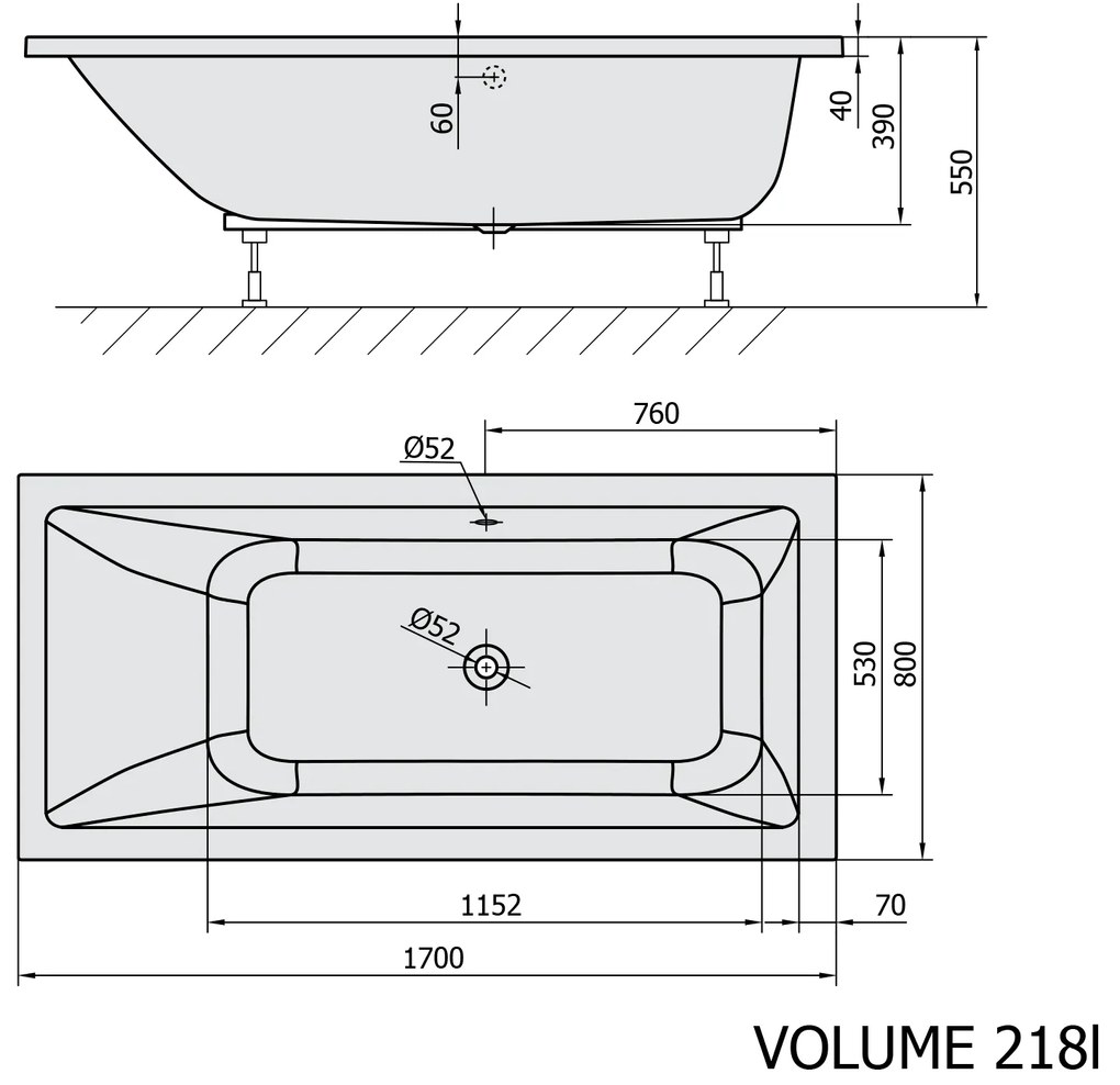 Polysan Polysan, MIMOA obdélníková vana 170x80x39cm, bílá, 71713