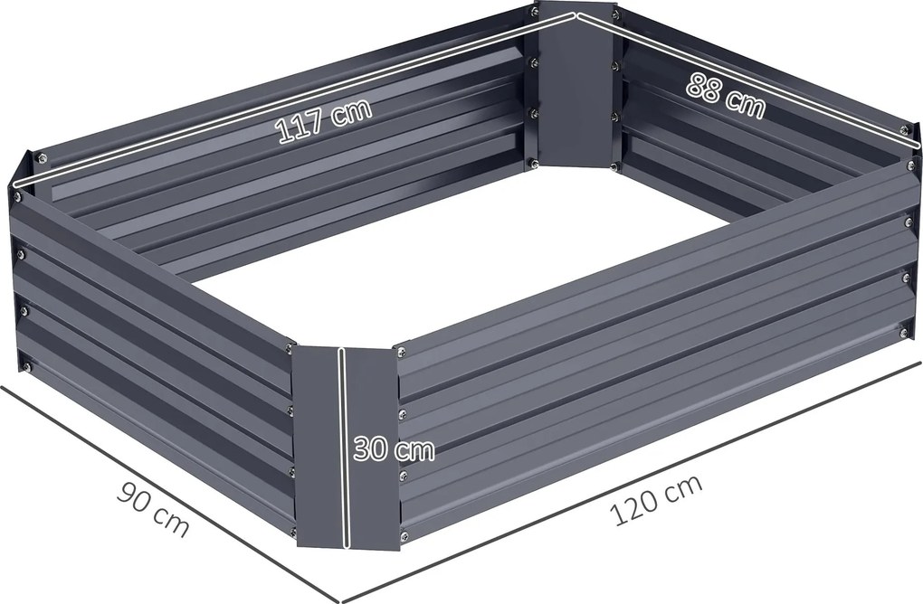 Vyvýšený záhon Outsunny z oceli, studený rám pro pěstování, zahradní květinový box, stohovatelný, pěstební záhon na zeleninu 120x90x30cm pro zahradu …