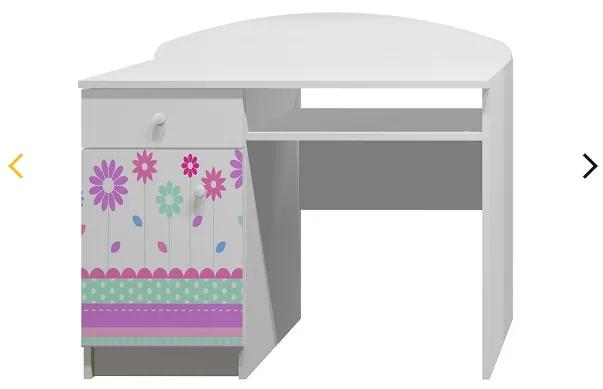 Dětský psací stůl 10 KVÍTKY Barva: BÍLÁ / BÍLÁ, Potisk: NE