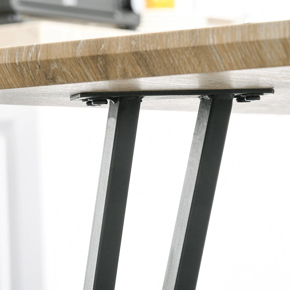 HOMCOM Průmyslový design jídlení stůl Velký zkosený vrch 120L x 60W x 75H cm Černé kovové nohy na vlásky světlá dýha MDF