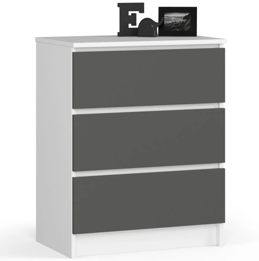 Komoda Kuba 60 cm - 3 šuplíky bílá/grafitová