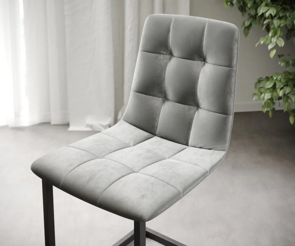 Sada 4 jídelních židlí Caro-Adesso Light Grey Velvet Cantilever Chair