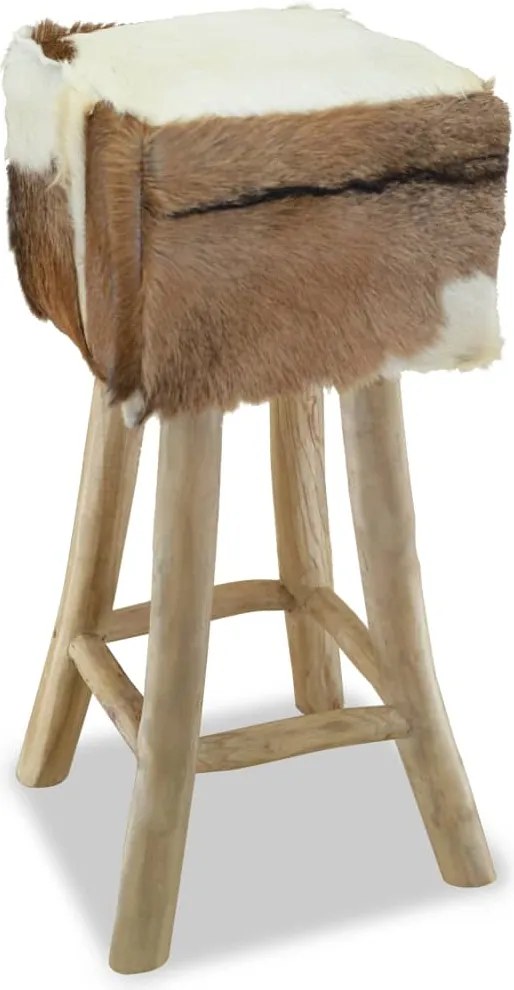 Barová stolička kozí kůže a masivní teak 244543