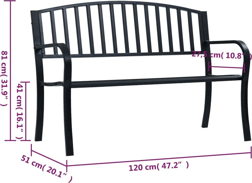 Zahradní lavice černá 120 cm ocel 319580