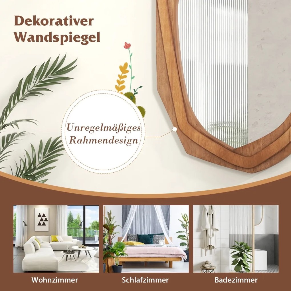 Costway Dekorativní zrcadlo s nepravidelným rámem Vodotěsné nástěnné zrcadlo