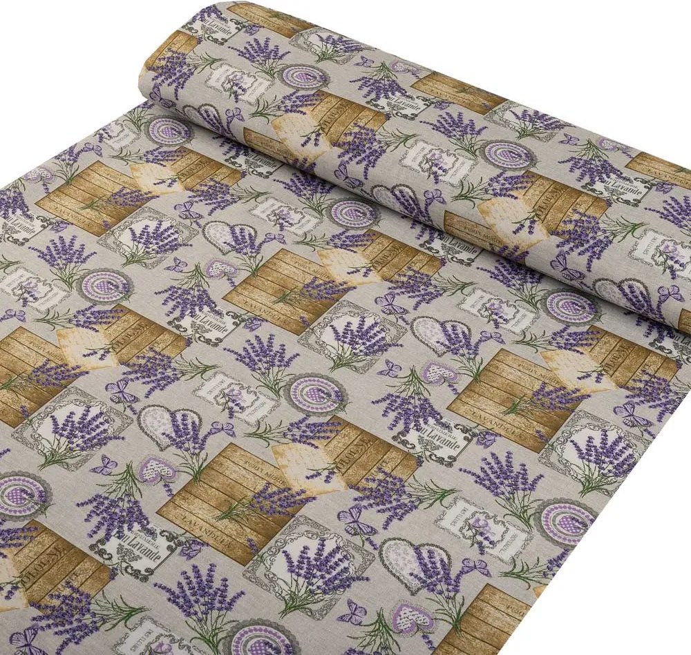 Biante Dekorační čtvercový ubrus PML-099 Levandule s motýlky a srdíčky na béžovém 80x80 cm