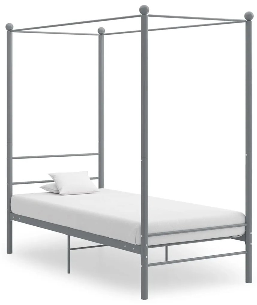 Rám postele s nebesy šedý kovový 100 x 200 cm - Default Title