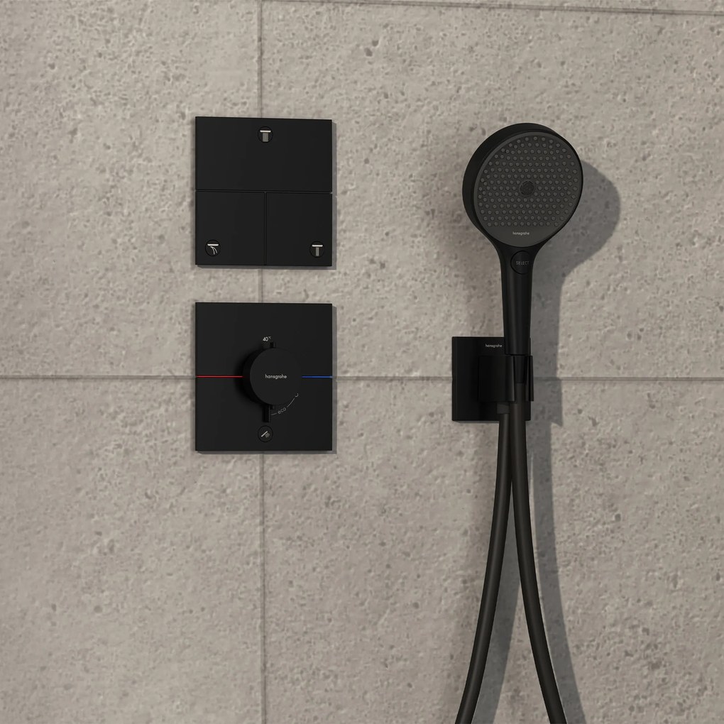 Hansgrohe ShowerSelect Comfort E, termostat pod omítku pro 1 spotřebič a další výtok, černá matná, HAN-15575670