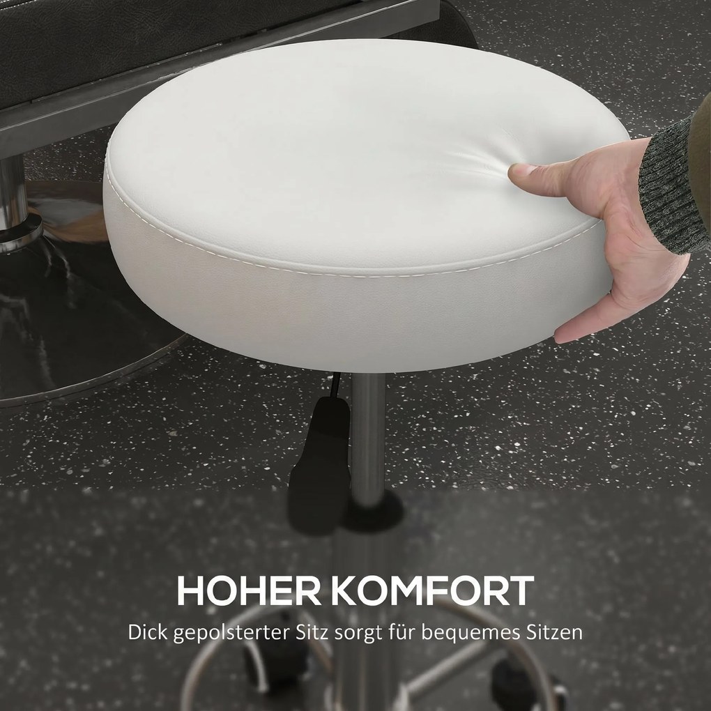 Vinsetto Salonní stolička, výškově nastavitelná, umělá kůže, do 110 kg, Ø42x50-64H cm, bílá