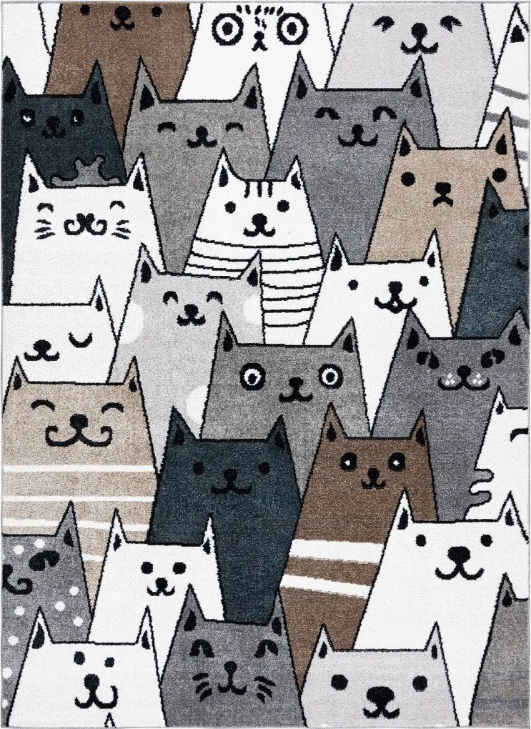 Detský kusový koberec Fun Gatti Cats multi, 160x220, šedá, detská izba, Dywany Łuszczów