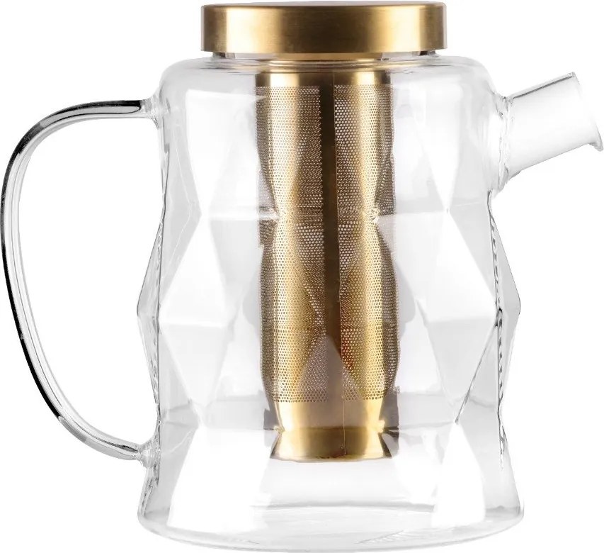 Skleněná konvice na čaj se sítkem ve zlaté barvě 1,3 l Geo – Vialli Design