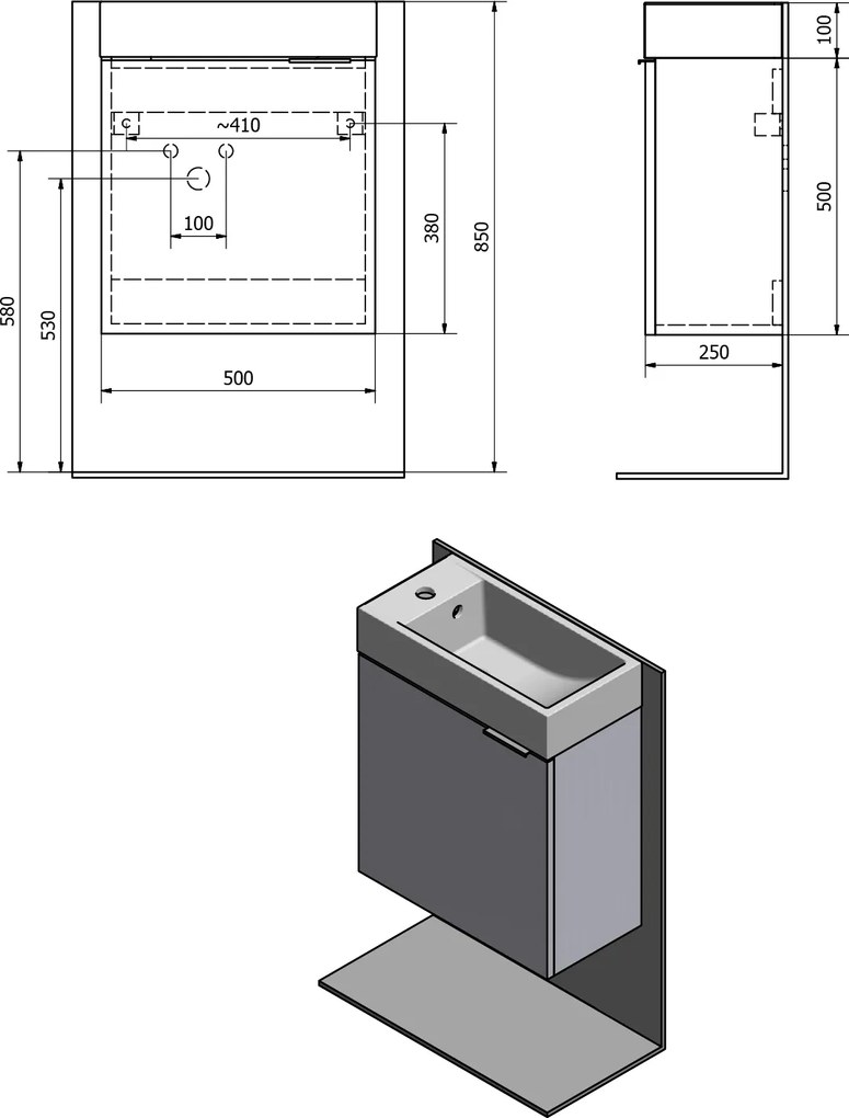 Sapho LATUS IV umyvadlová skříňka 49,5 x 50 x 25 cm antracit matný LT410-3434