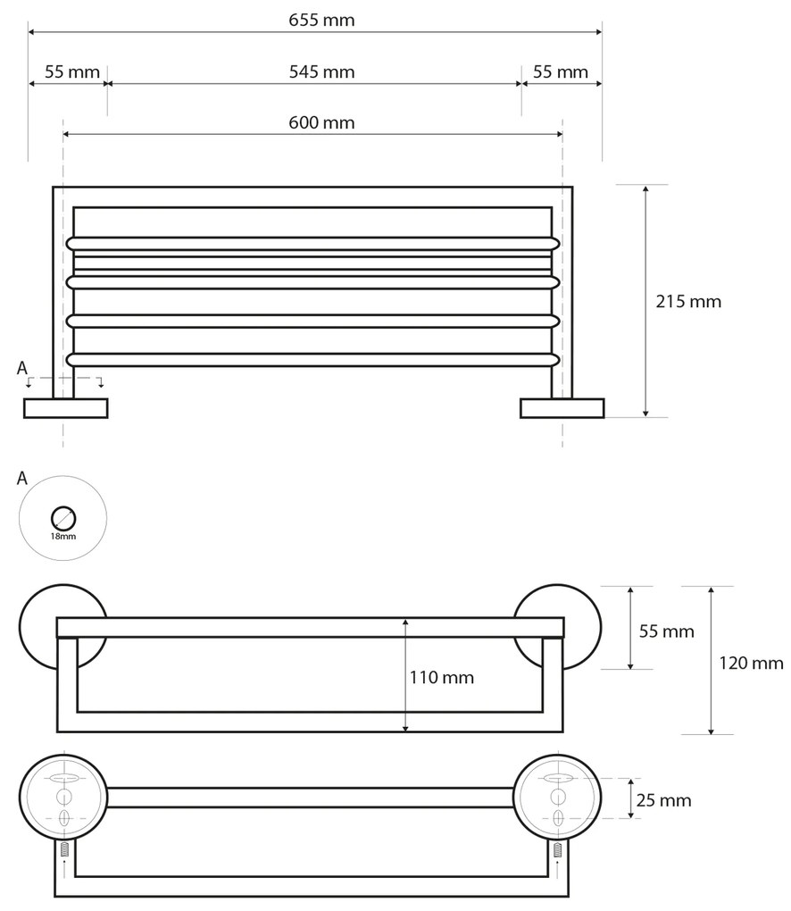 Sapho, X-STEEL polička na ručníky s hrazdou, broušená nerez, XS406