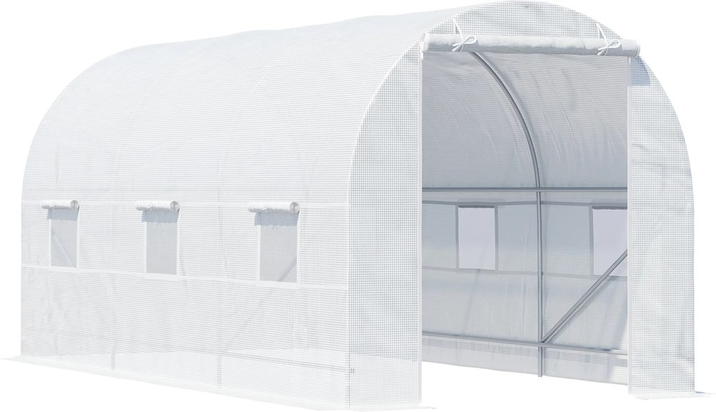 Zelený skleník Outsunny 445x200x200cm, fóliový skleník na rajčata s dveřmi, oknem, fóliovým tunelem vyrobený z pozinkované oceli, rostlinný tunel, skl