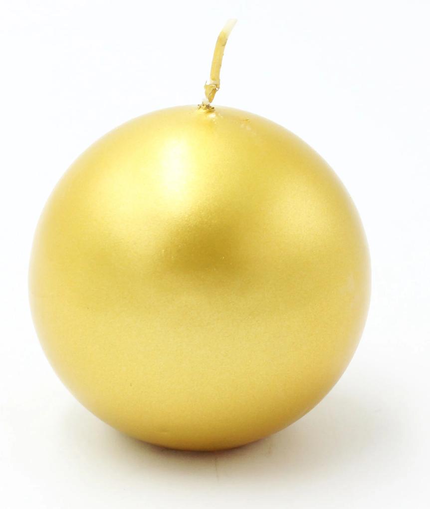 Svíčka koule metalická zlatá 8 cm