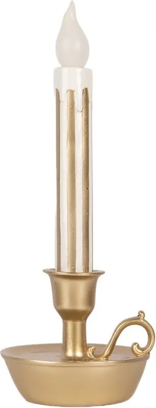 Bílo-zlatý dekorační svícen se svíčkou a Led plamenem - 13*12*32 cm