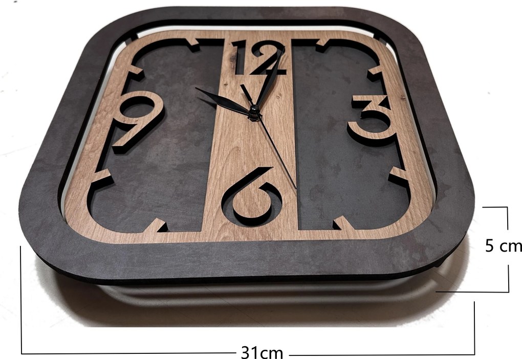 Li-Go Dřevěné hodiny nástěnné "Čtverec" černá s patinou/dub světlý 31 cm velikost svítidla/hodin: 31 cm