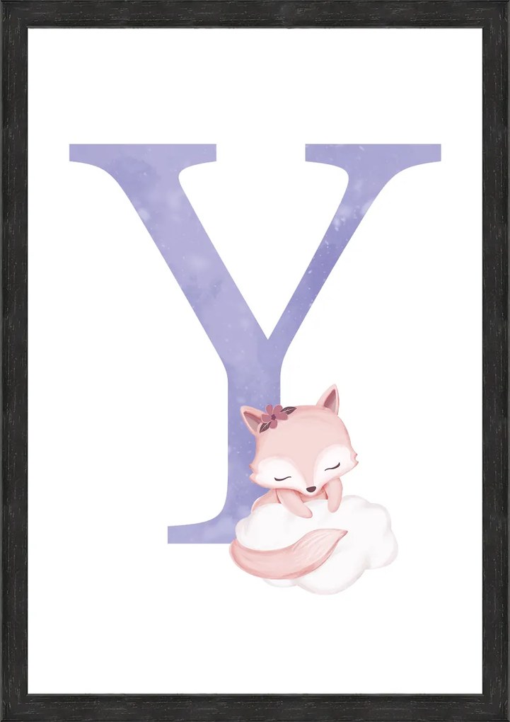 Abeceda písmena s liškou - Obraz, Plakát Velikost: B2 - 50x70 cm, Volba rámu: s bílým rámem, Písmeno: Y