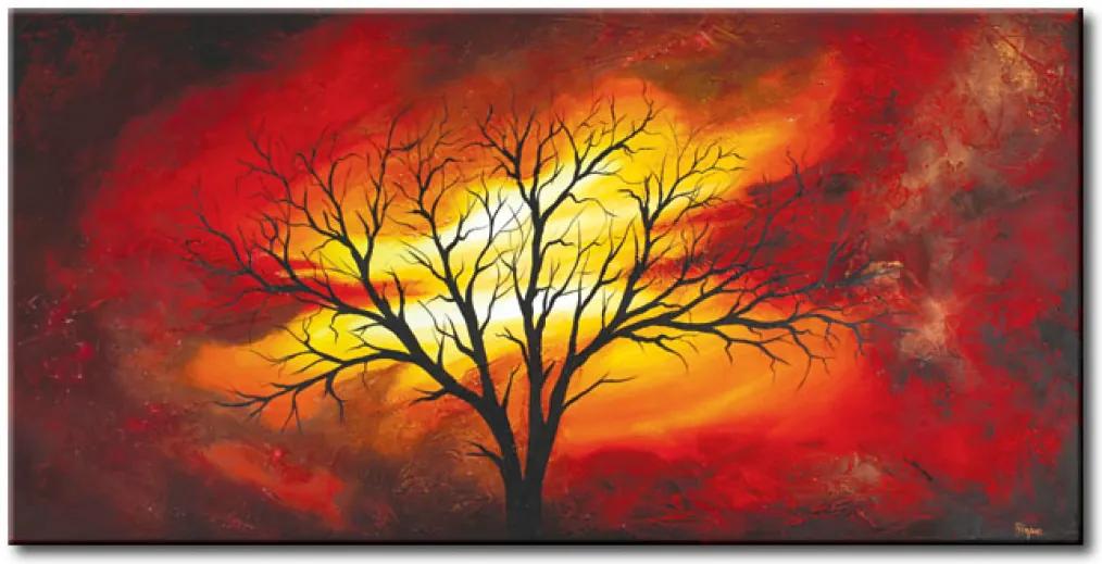 Obraz Abstrakce (1-dílný) - bezlistý strom na pozadí s motivem ohně