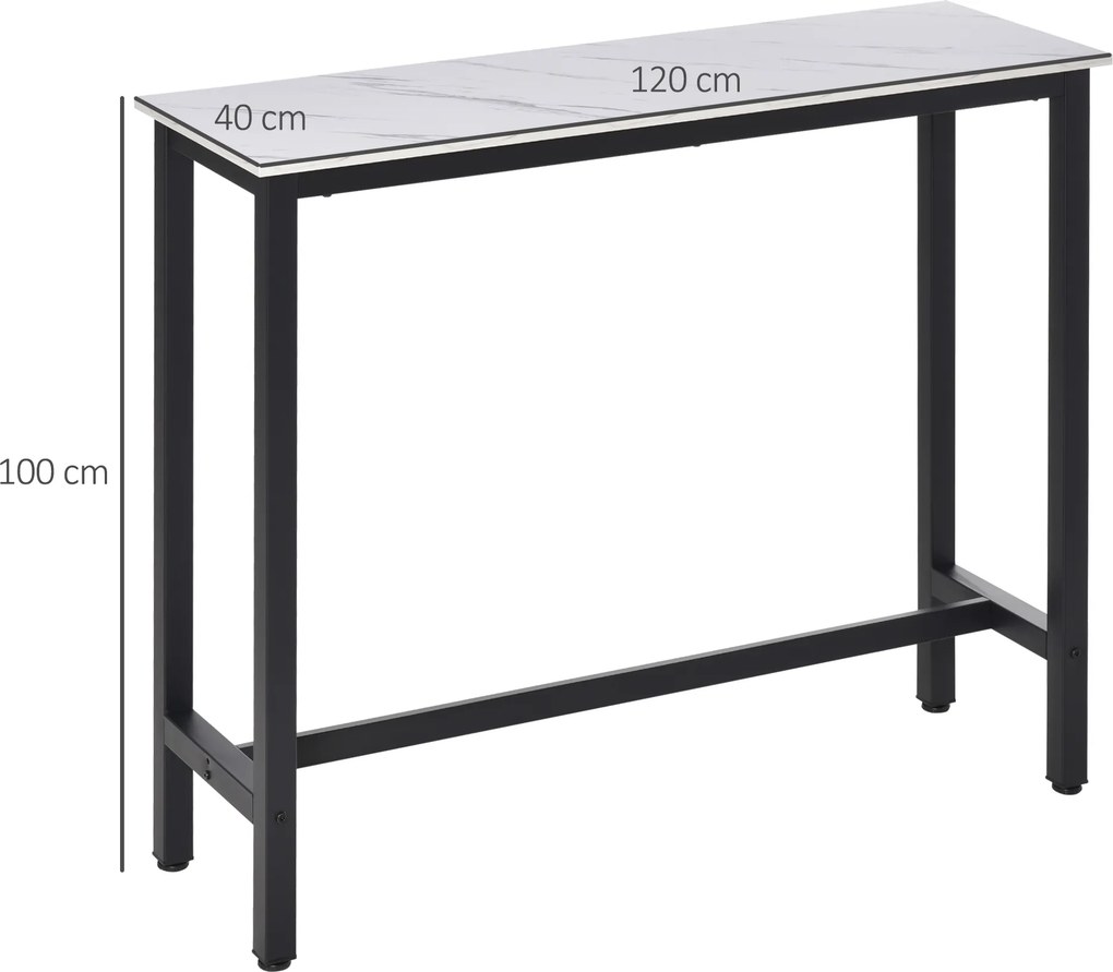HOMCOM Barový stůl s mramorovým vzhledem, kuchyňský stůl s nastavitelnými nohami do obývacího pokoje, jídelny, ocel 120 x 40 x 100 cm Bílá+Černá