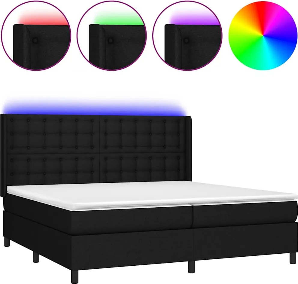 Box spring postel s matrací a LED černá 200x200 cm textil 3138663