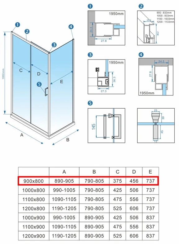 BPS-koupelny Obdélníkový sprchový kout HYD-OK103 90x80 bílá/transparent - bez vaničky