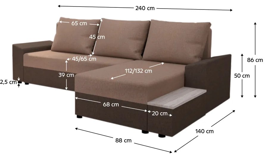 Kondela Univerzální sedací souprava, hnědá/světlohnědá, FERGUS ROH