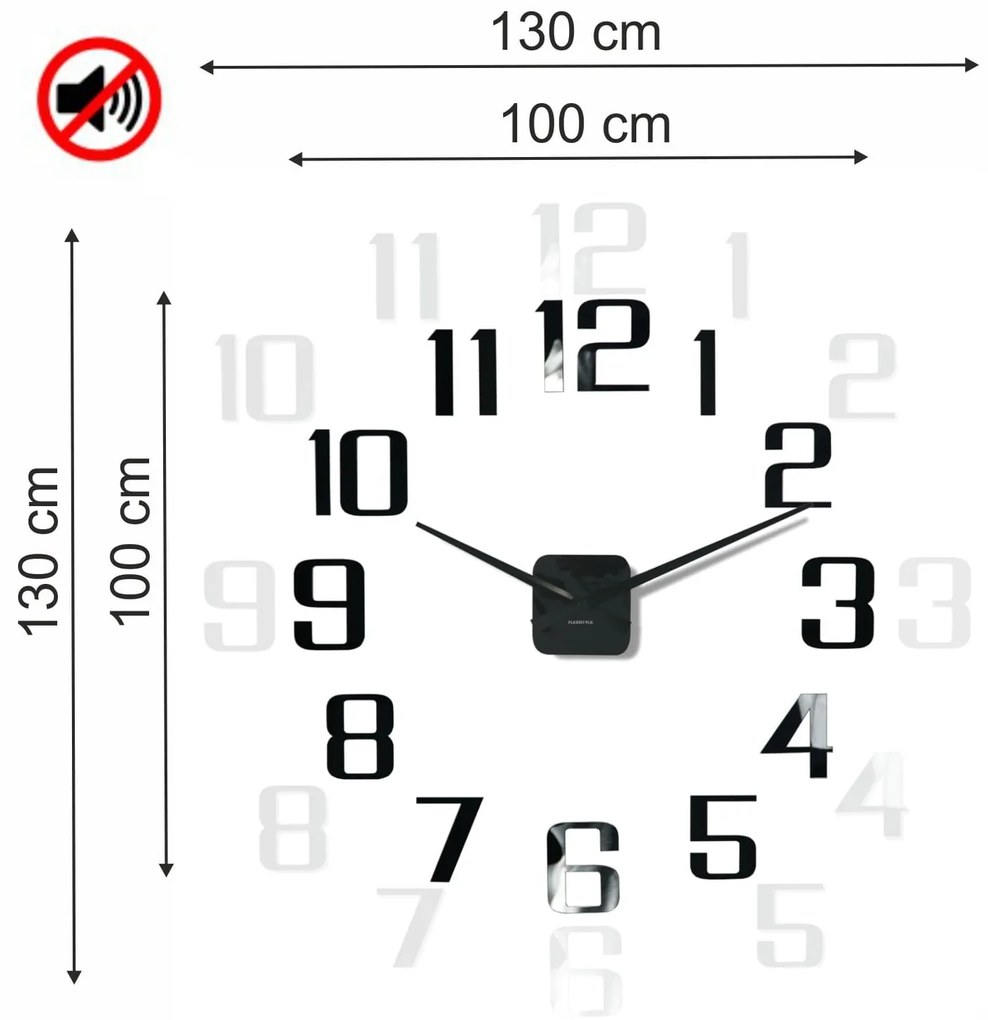 Klasické černé nalepovací hodiny 130cm